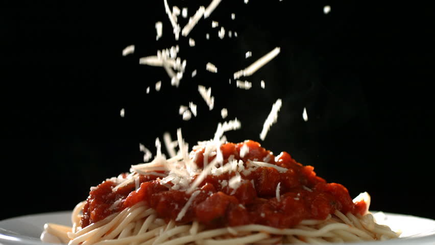 parmesan cheese falling onto spaghetti slow Stock Footage Video (100% ...