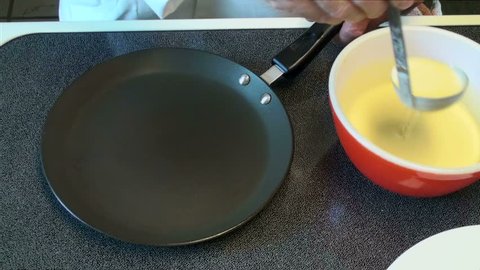 French Chef Demonstrates How Ladle Batter Stock Footage Video (100% ...
