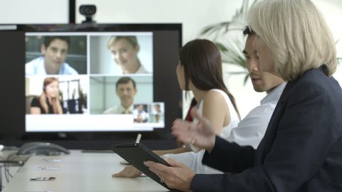 Business People Looking Screen During Video Stock Photo 548319844 ...