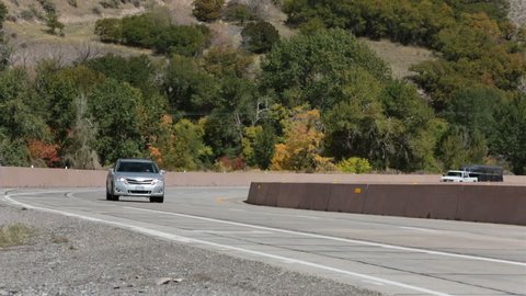 Vehicle Driving Around Mountain Corner Highway Stock Footage Video (100 ...