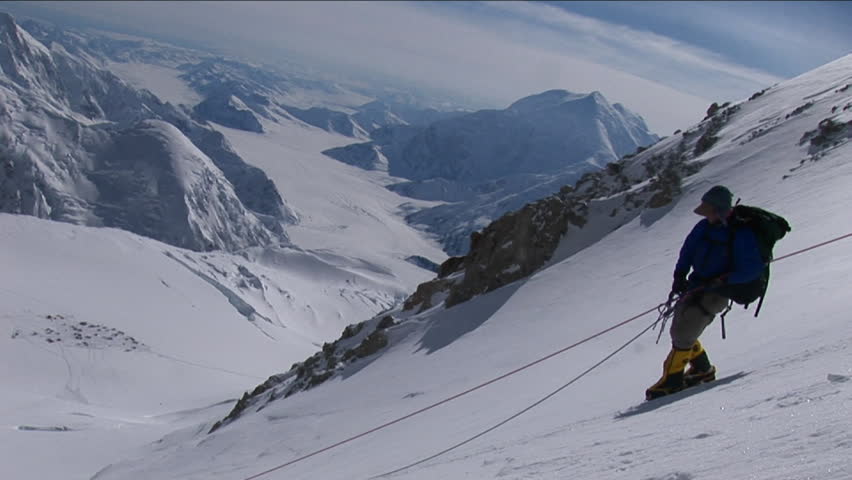 Climber Carefully Descending Steep Slope Stock Footage Video (100% ...