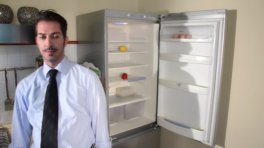 disappointed man looking his empty fridge Stock Footage Video (100% ...