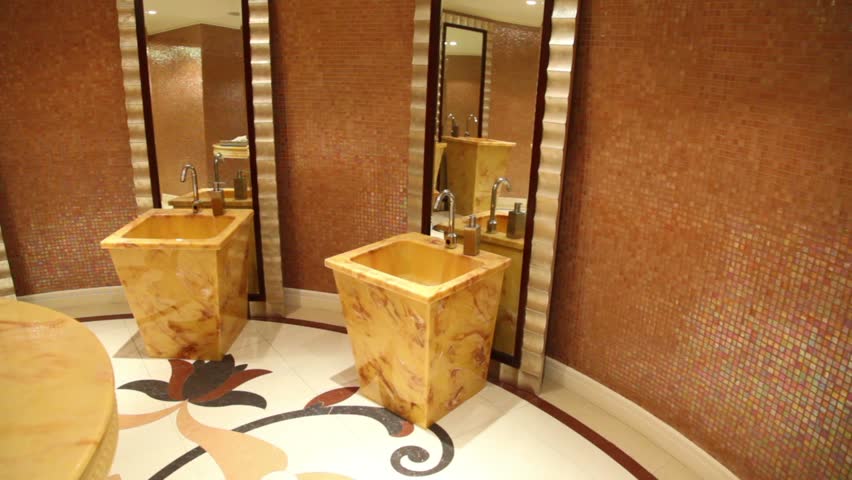 Public Bathroom with Unusual Vanities Stock Footage Video (100% Royalty ...