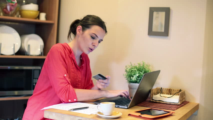 woman paying bills online on laptop Stock Footage Video (100% Royalty ...