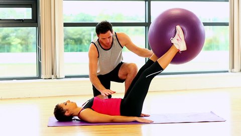 Sporty Slender Woman Lifting Fitness Ball Stock Footage Video (100% ...