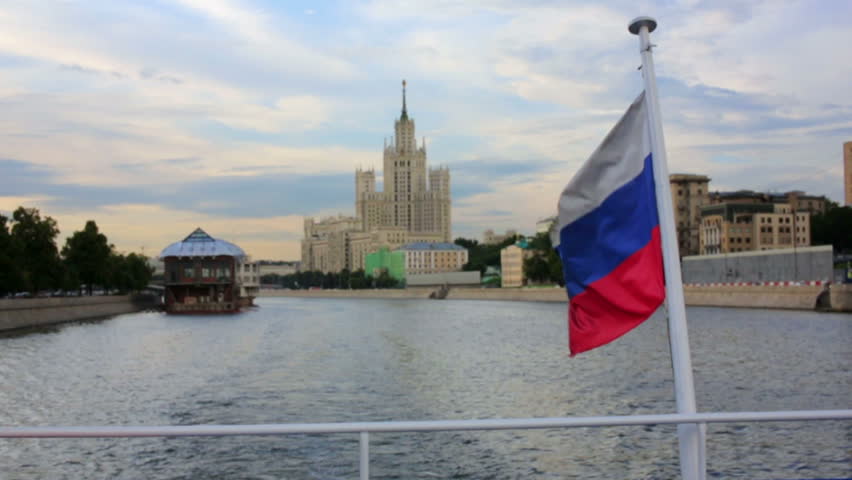 boat trip russian flag view stalinist Stock Footage Video (100% Royalty ...