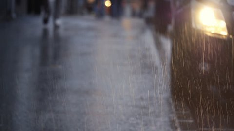 Raining City Car Headlight Highlighting Streaking Stock Footage Video ...