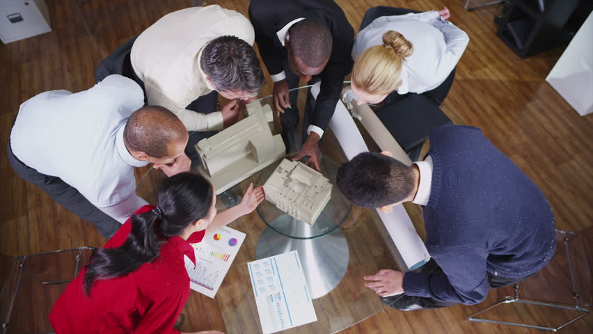 overhead view diverse group architects engineers Stock Footage Video ...
