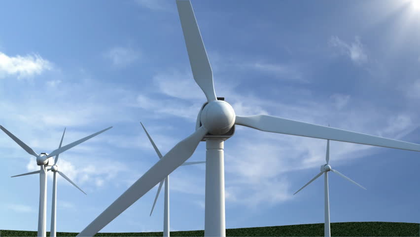 animation modern wind turbines on beautiful Stock Footage Video (100% ...