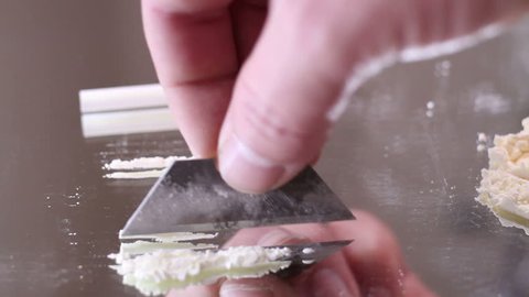 Cutting Small Lines Cocaine Disclaimer This Stock Footage Video (100% ...