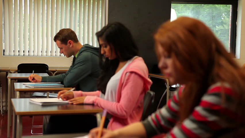 side view attentive caucasian students sitting Stock Footage Video (100 ...