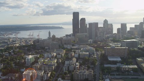 Aerial View Columbia Center Downtown Seattle Stock Footage Video (100% ...
