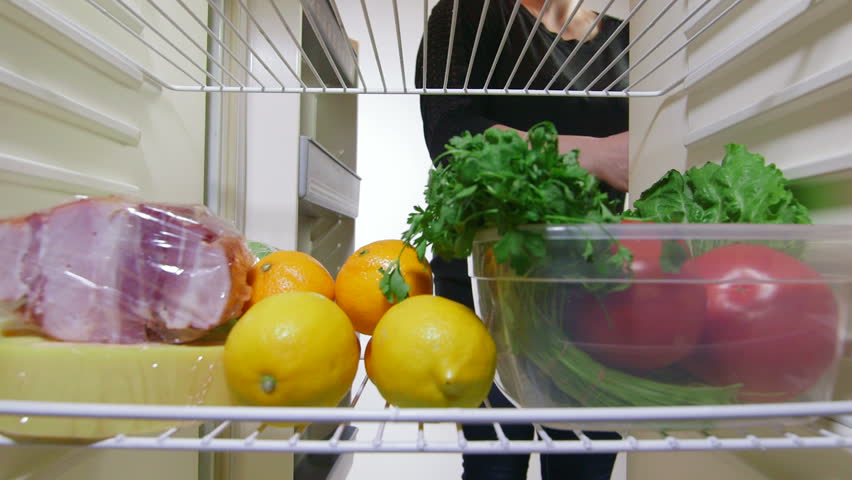 woman takes out food fridge time-lapse Stock Footage Video (100% ...