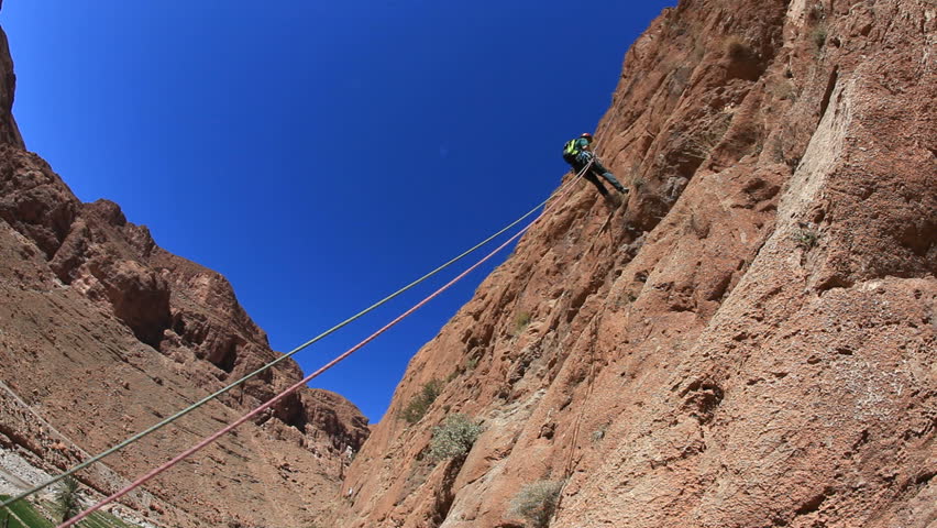 Climber Abseiling Back Down Using Stock Footage Video (100% Royalty ...