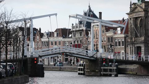 White Traditional Movable Bridge Haarlem Netherlands Stock Footage ...