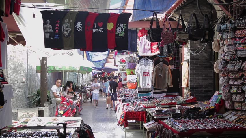 xi'an-may 26 vendors display crafts street Stock Footage Video (100% ...