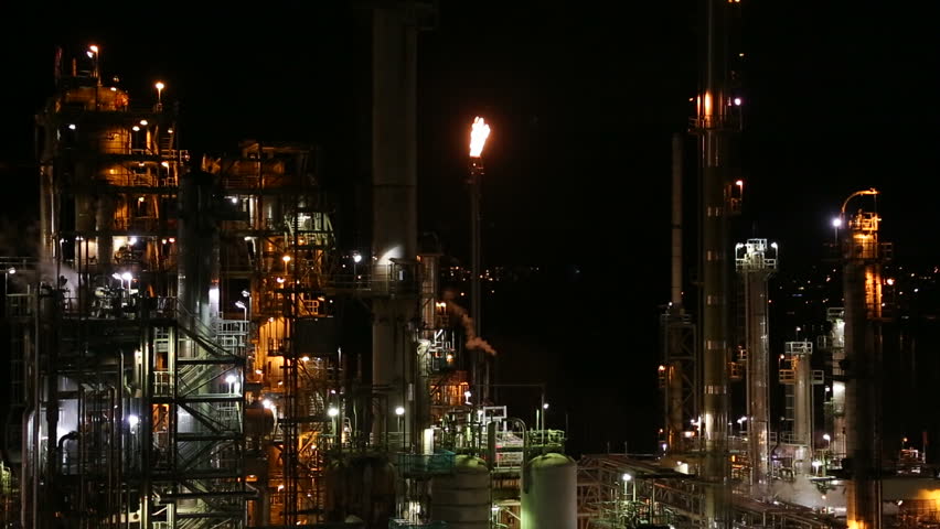 Oil Refinery at Night with Stock Footage Video (100% Royalty-free ...