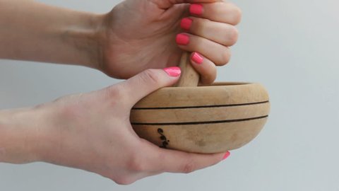 Woman Hand Using Wooden Pounder Spinning Stock Footage Video (100% ...