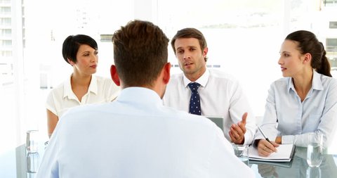 Interview Panel Listening Applicant Speaking Office Stock Footage Video ...