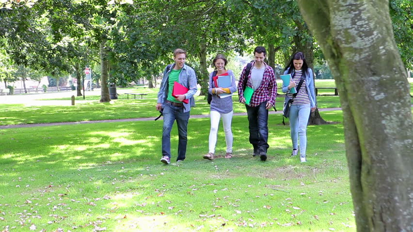 happy students walking on grass college Stock Footage Video (100% ...
