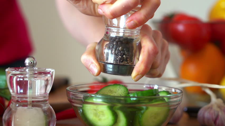 Sprinkle Pepper On Cucumber Salad, Stock Footage Video (100% Royalty ...