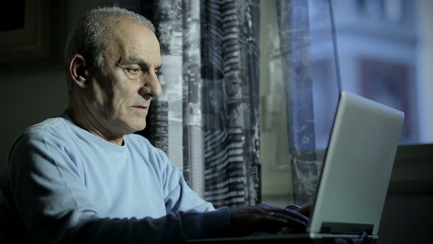 old man front computer screen dark Stock Footage Video (100% Royalty ...