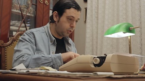 man using old typewriter Stock Footage Video (100% Royalty-free ...
