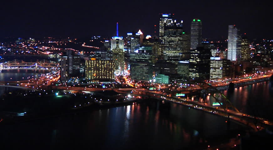 pittsburgh skyline night during light 2009 Stock Footage Video (100% ...