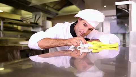 Handsome Chef Wiping Down Counter Commercial Stock Footage Video (100% ...