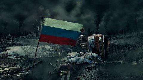 Post Apocalyptic Scene Russian Flag Stock Footage Video (100% Royalty ...