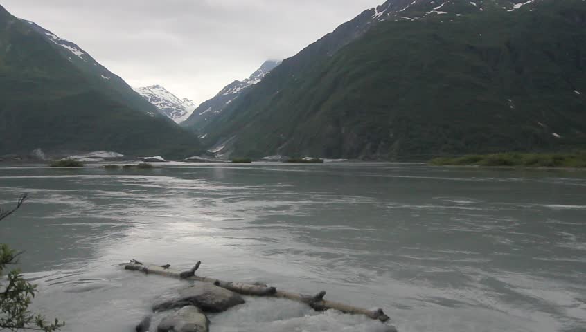 snow mountains trees river alaska water Stock Footage Video (100% ...