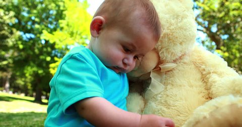 Cute Baby Boy Playing Teddy Bear Stock Footage Video (100% Royalty-free ...