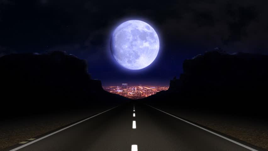 night road on full moon background Stock Footage Video (100% Royalty ...