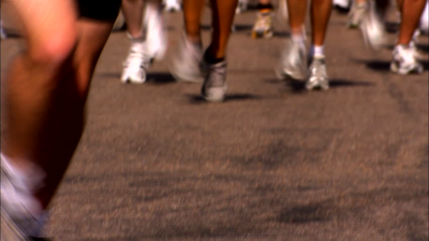 close shot crowd feet running marathon Stock Footage Video (100% ...