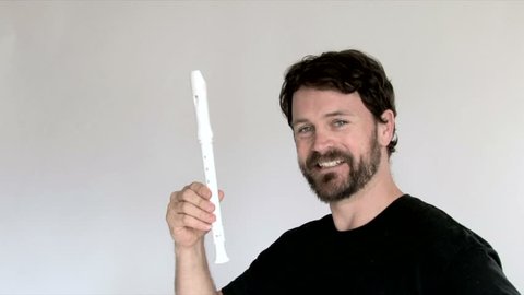 Model Released Man Studio Playing Recorder Stock Footage Video (100% ...