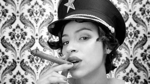 Beautiful Woman Lingerie Smoking Cigar Stock Footage Video (100% ...