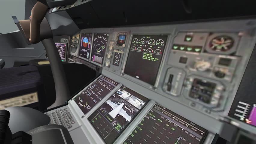 Aircraft Cockpit,high-tech Dashboard,pilots Operating Plane. Stock ...
