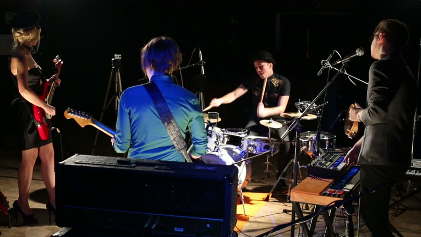 young rock band four members play Stock Footage Video (100% Royalty ...