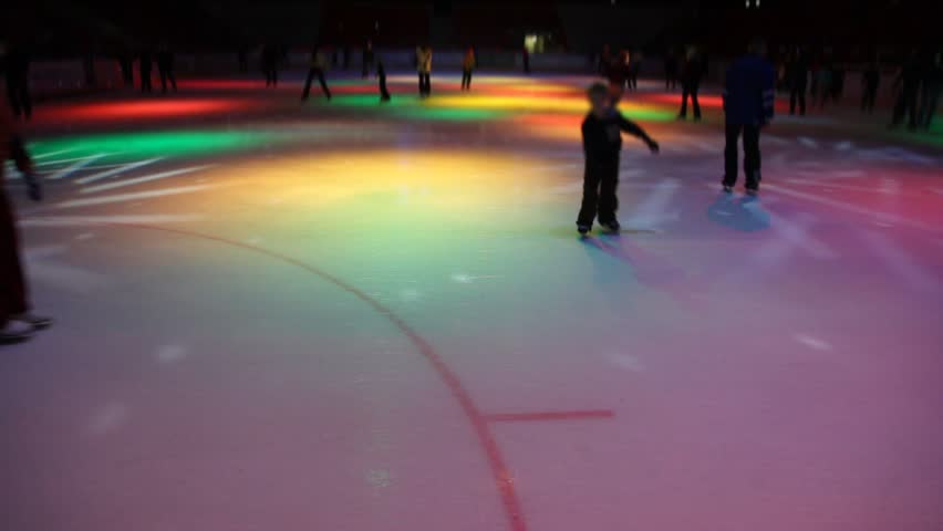 people skating night rink dynamic illumination Stock Footage Video (100 ...