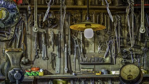 Animation Vintage Tools Hanging On Wall Stock Footage Video (100% ...