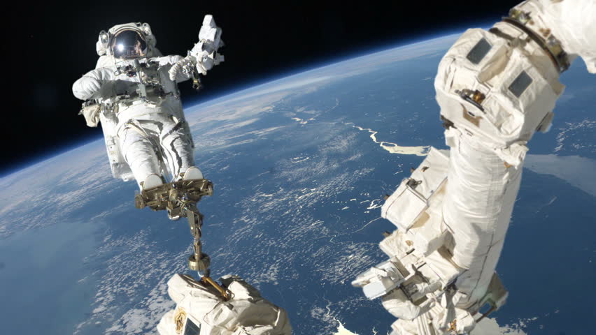 Astronaut Repairing Satellite On Crane. Stock Footage Video (100% ...