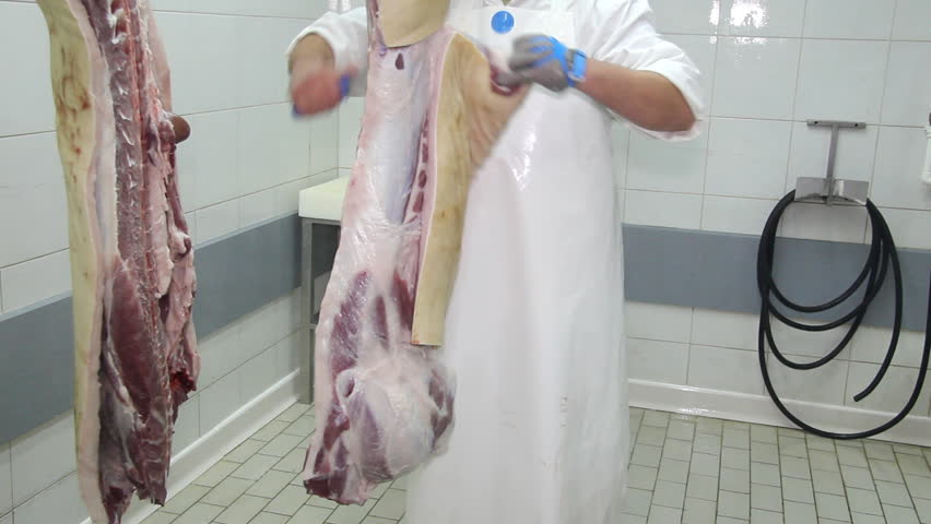 butcher cutting hanging pork meat butchery Stock Footage Video (100% ...
