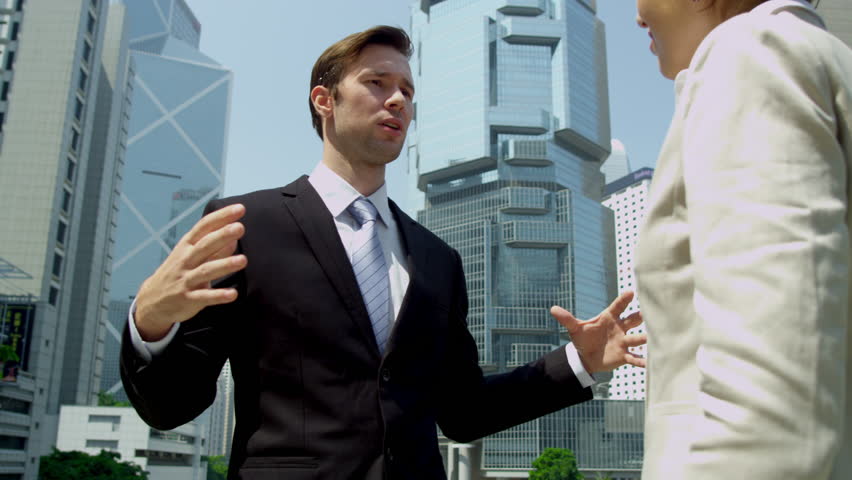 male caucasian businessman meeting asian chinese 库存影片视频（100% 免版税 ...