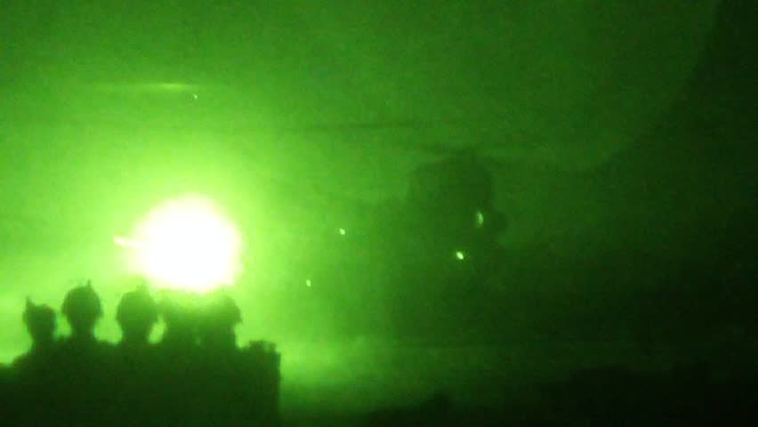 Night Vision: Chinook Helicopter Lands Stock Footage Video (100% ...