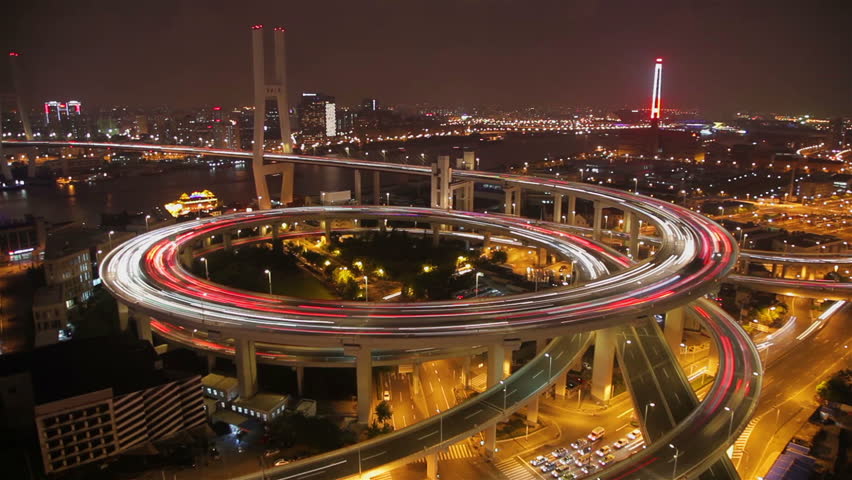 Highway Bridges with lights at night in Shanghai, China image - Free ...