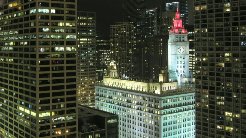 chicago night time-lapse clock-tower Stock Footage Video (100% Royalty ...