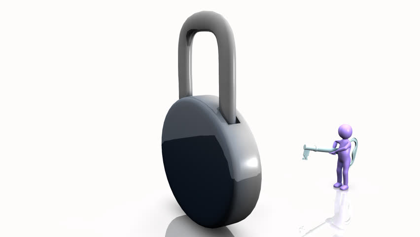 3d man opening lock against white Stock Footage Video (100% Royalty ...