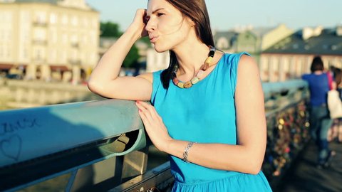 Sad Woman Standing On Bridge Stock Footage Video (100% Royalty-free ...