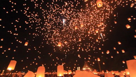 drone footage thousands glowing lanterns flying Stock Footage Video ...
