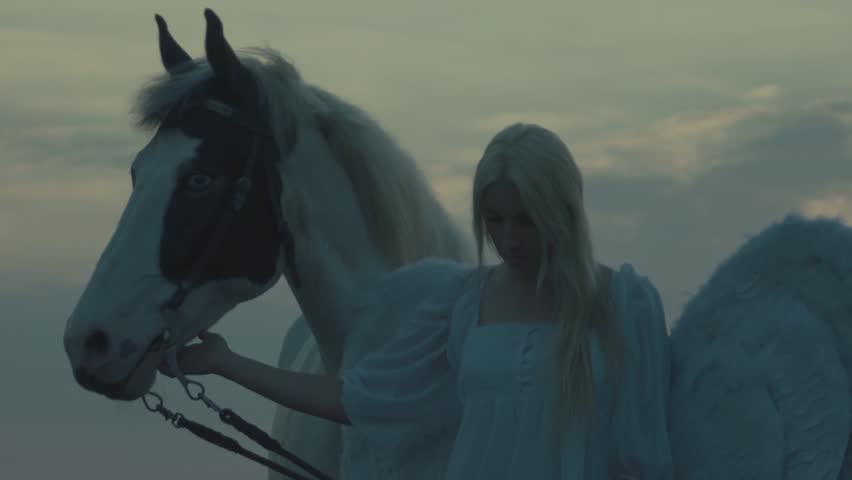 young angel woman horseback riding nature Stock Footage Video (100% ...